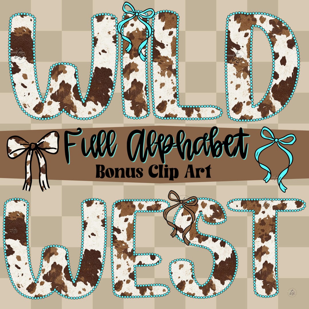 Cow Print Alphabet Set, Turquoise Alpha Set, PNG Alpha Set, Western ...