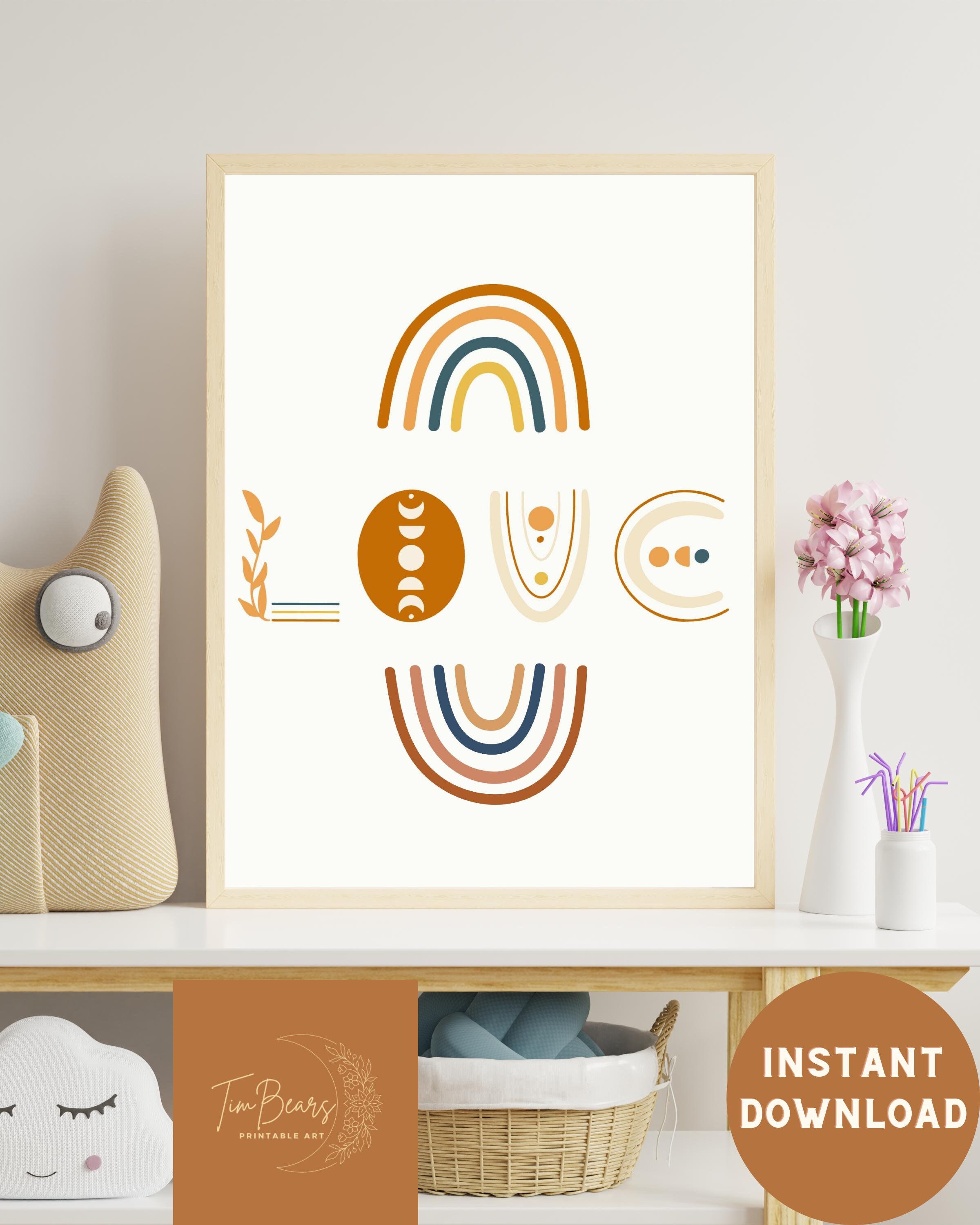 INSTANT DOWNLOAD Boho Love Printable Wall Art, Rainbow Love, Nursery ...