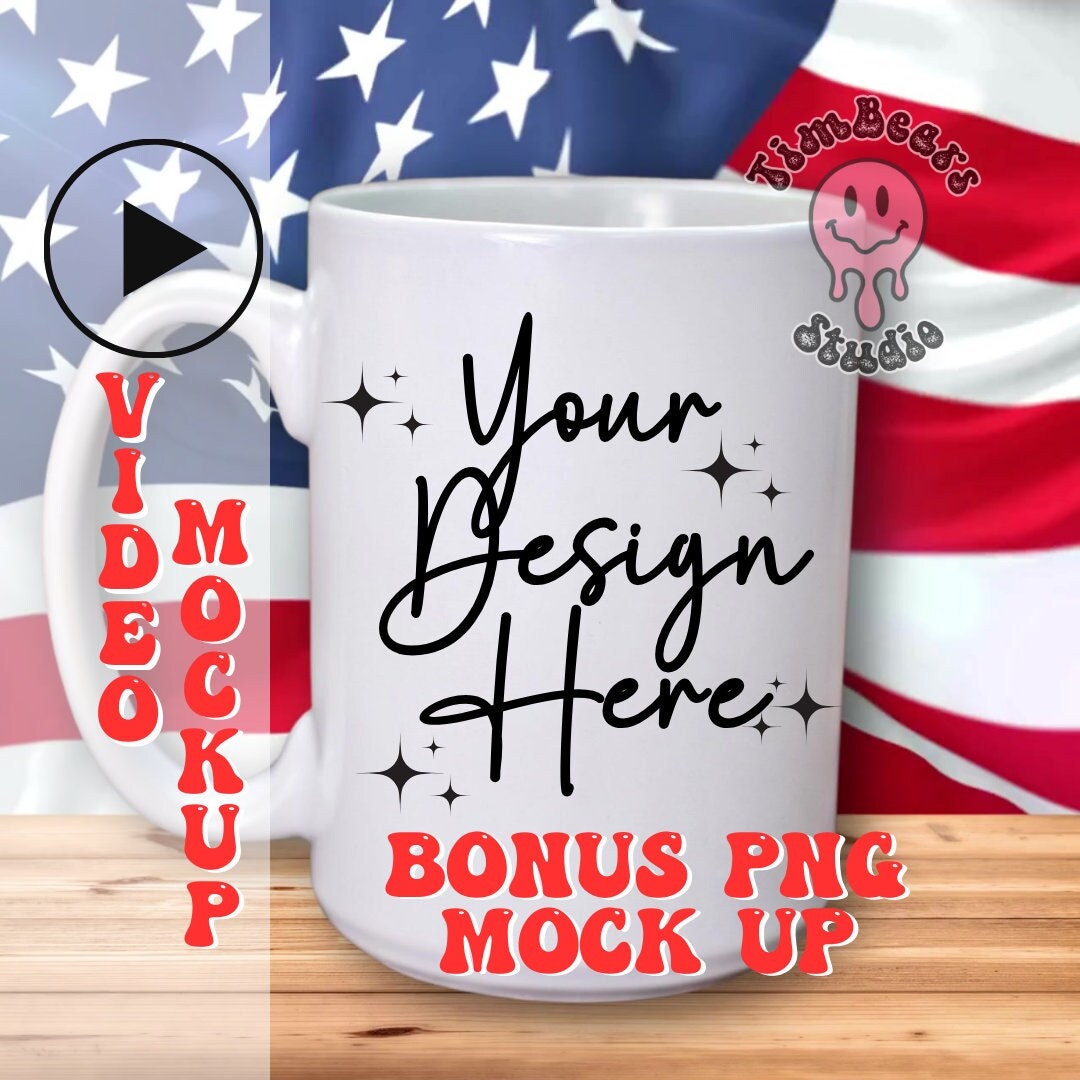 Video Mug Mockup W/bonus PNG Mock up -patriotic Waving Flag Coffee ...