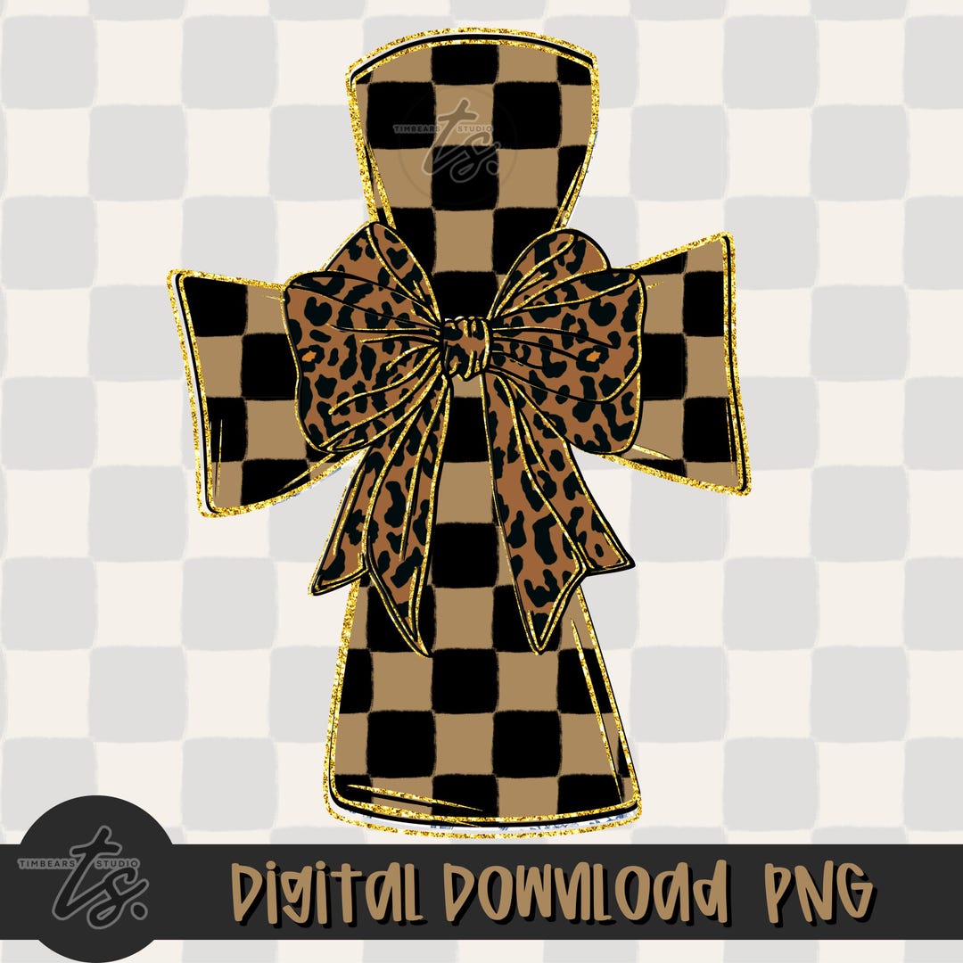 Checkered Cross With Leopard Bow PNG | Christian Faith Cross Design ...