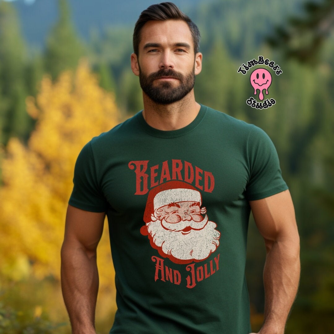 Bearded and Jolly Christmas T-shirt for Men - Beard T-shirt - Funny Men ...