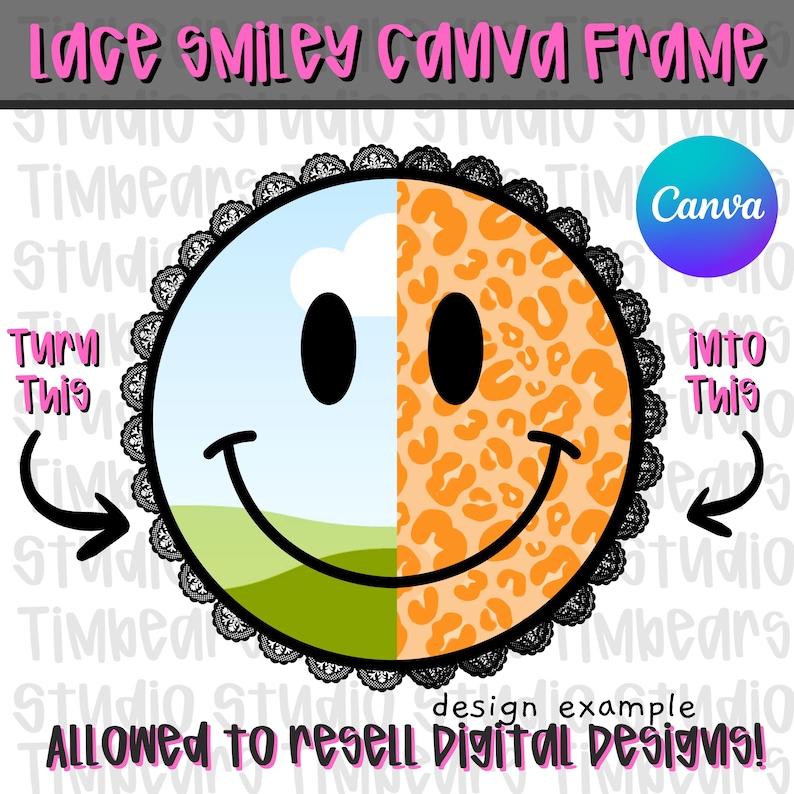 Lace Smiley Canva Frame - Lace Canva Frame - Smiley Design, Retro ...
