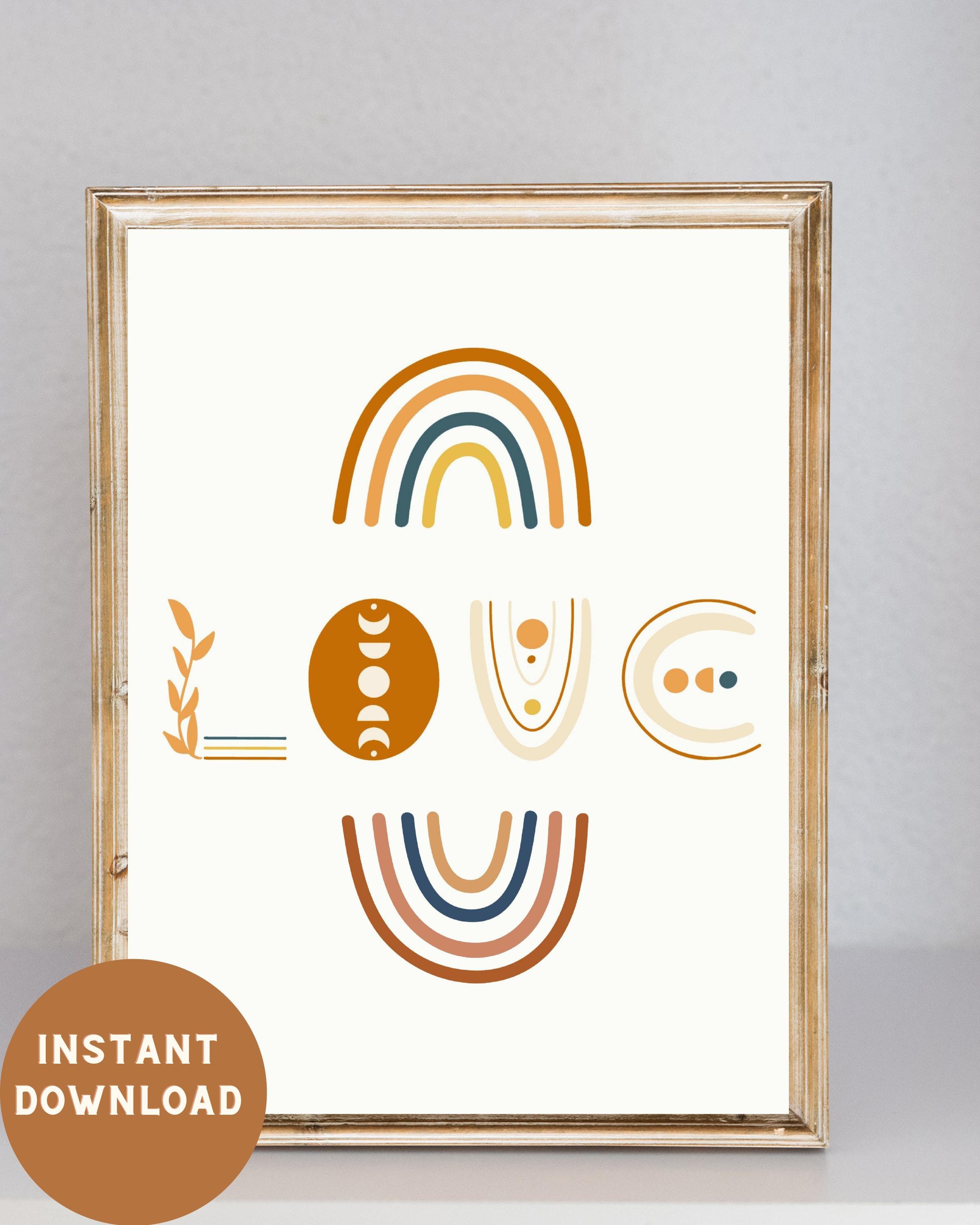INSTANT DOWNLOAD Boho Love Printable Wall Art, Rainbow Love, Nursery ...