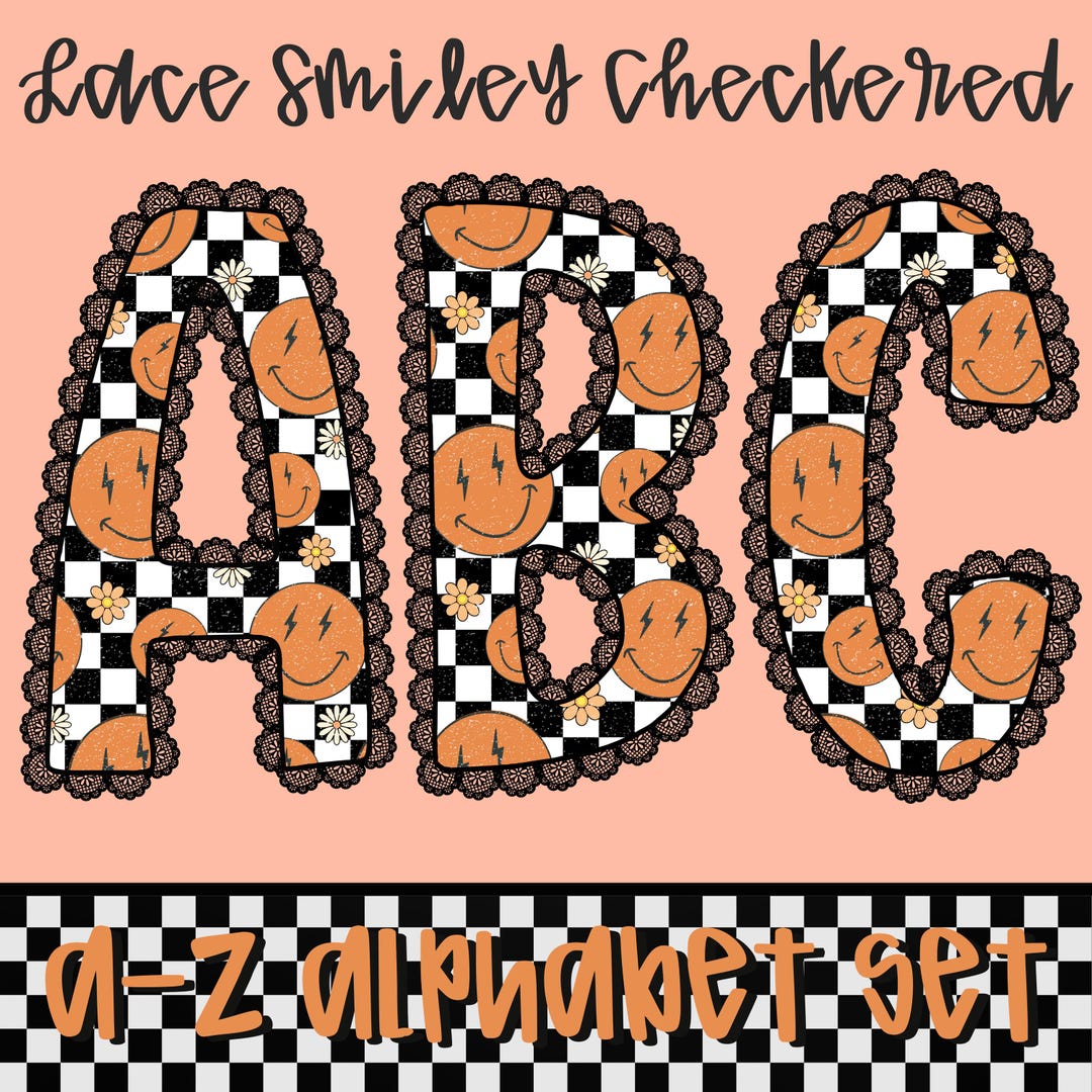 Lace Checkered Smiley Alphabet Set PNG, Checkered Alphabet, Smiley ...
