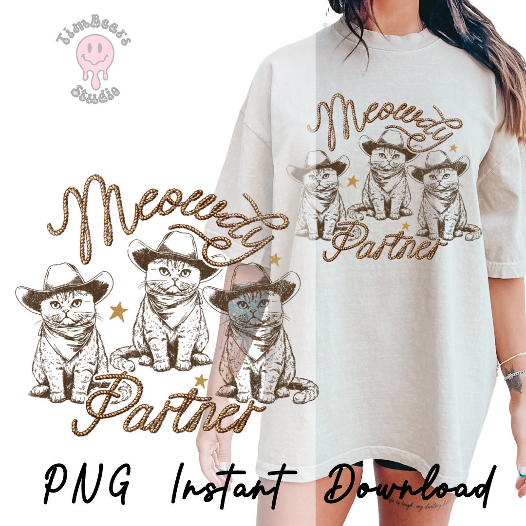Meowdy Partner Western Cat PNG, Cowboy Cat PNG Retro Western PNG Design ...