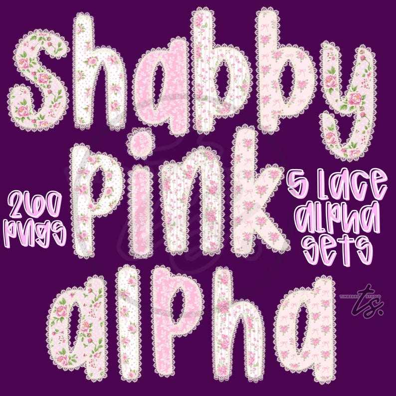 Shabby Chic Lace Alpha Set Bundle PNG, Grandmillennial Pink Coquette ...