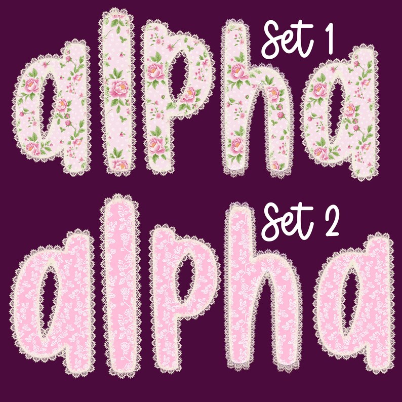 Shabby Chic Lace Alpha Set Bundle PNG, Grandmillennial Pink Coquette ...