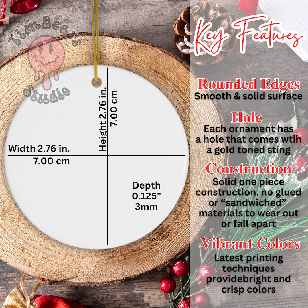 Round Ornament Size Chart, Printify Ornament Mock Up, Ceramic Ornament ...