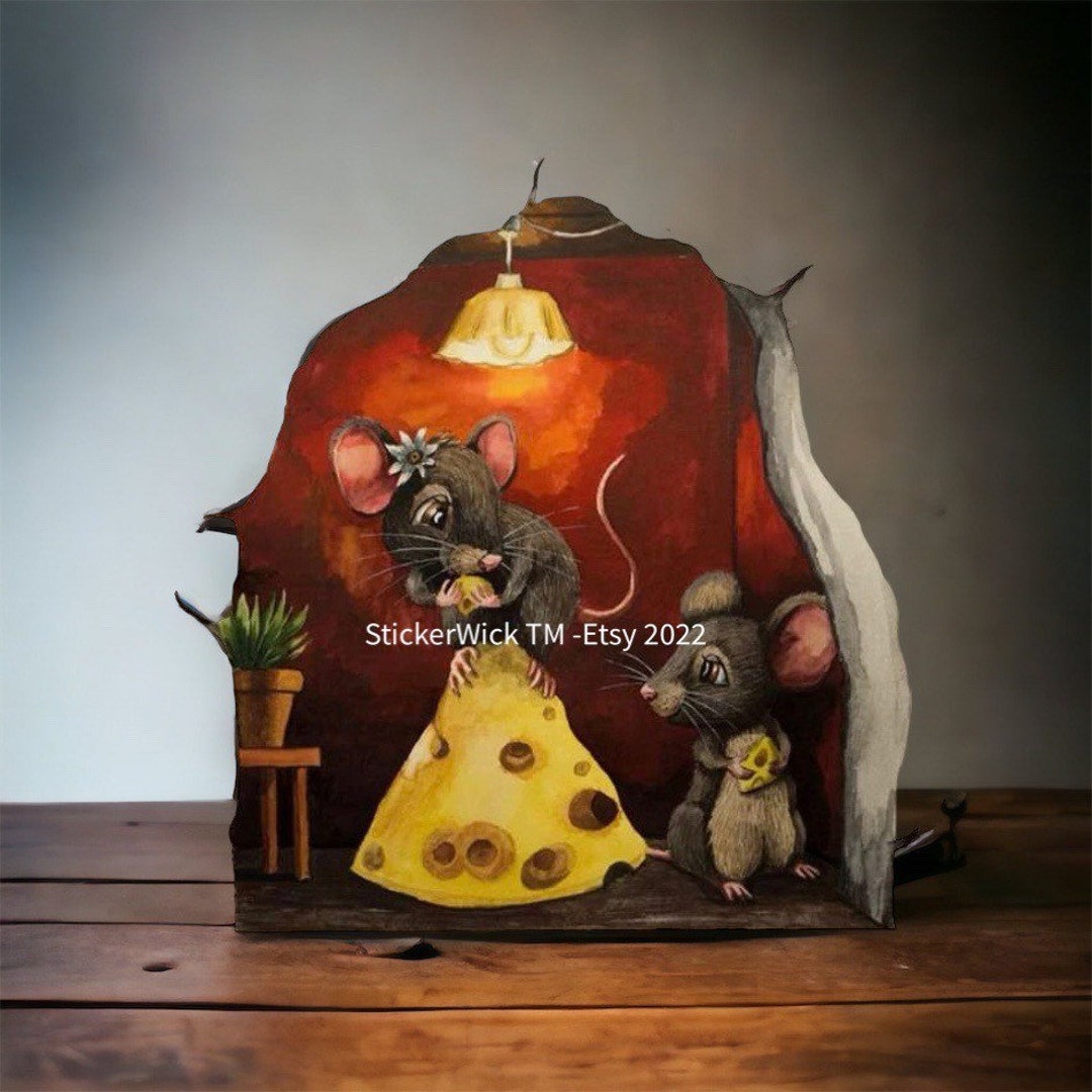 Playful Cheese Eating Mouse Hole Wall Sticker, Decal for Baseboard ...