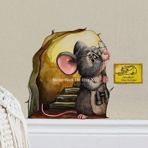 Cute Mouse Hole Wall Sticker Decal for Baseboard / Wall Mini Mural Mice ...