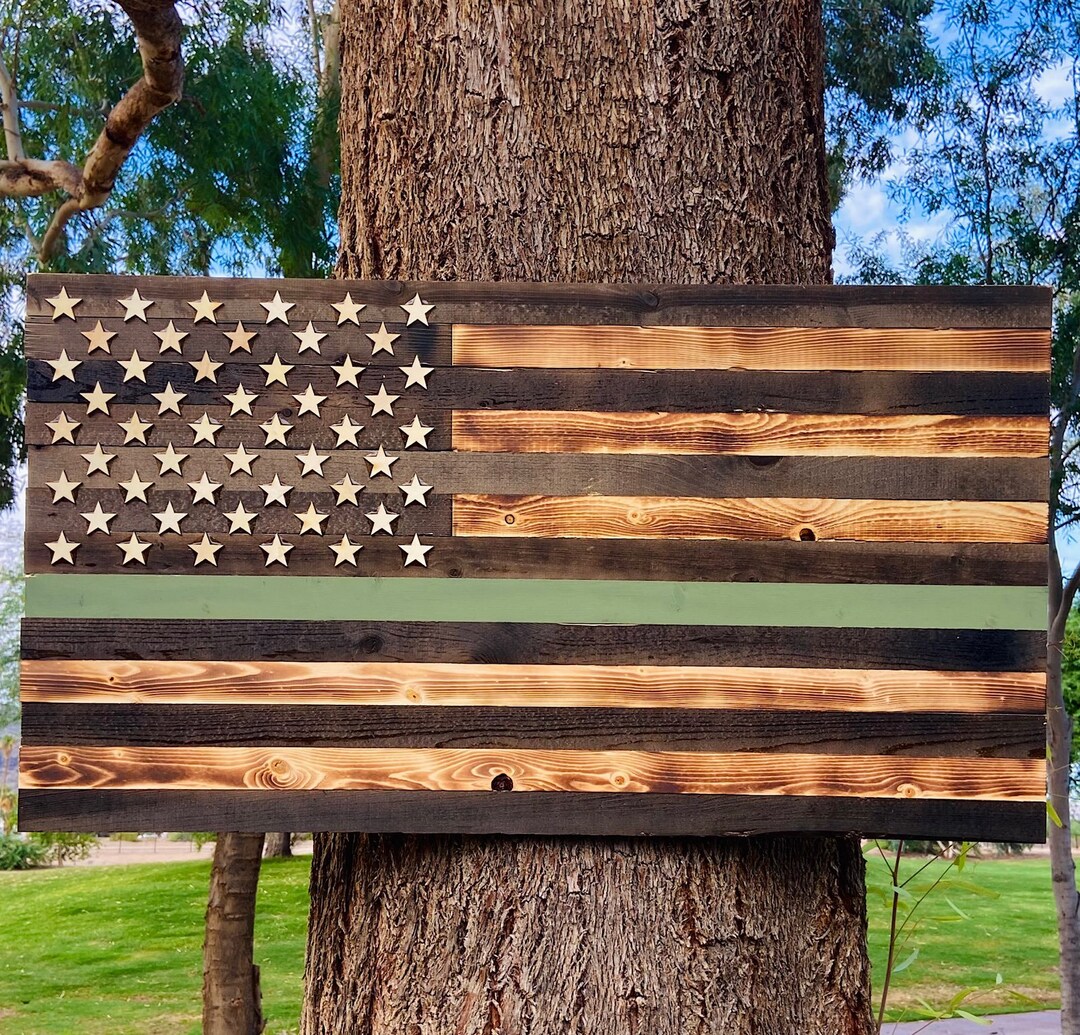 MILITARY WOOD FLAG 19"x36" Rustic, American Flag, Army, Wooden Rustic ...