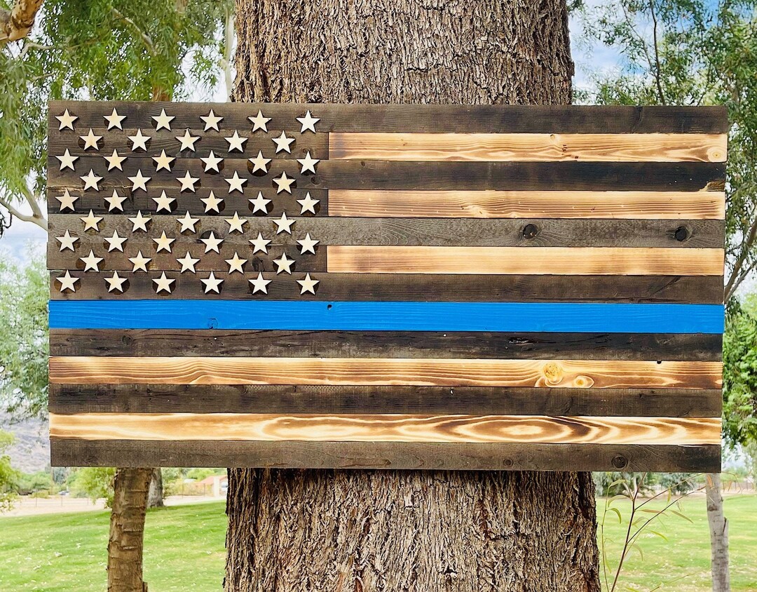 BLUE POLICE FLAG 19"x36" Rustic, American Flag, Police, Wooden Rustic ...
