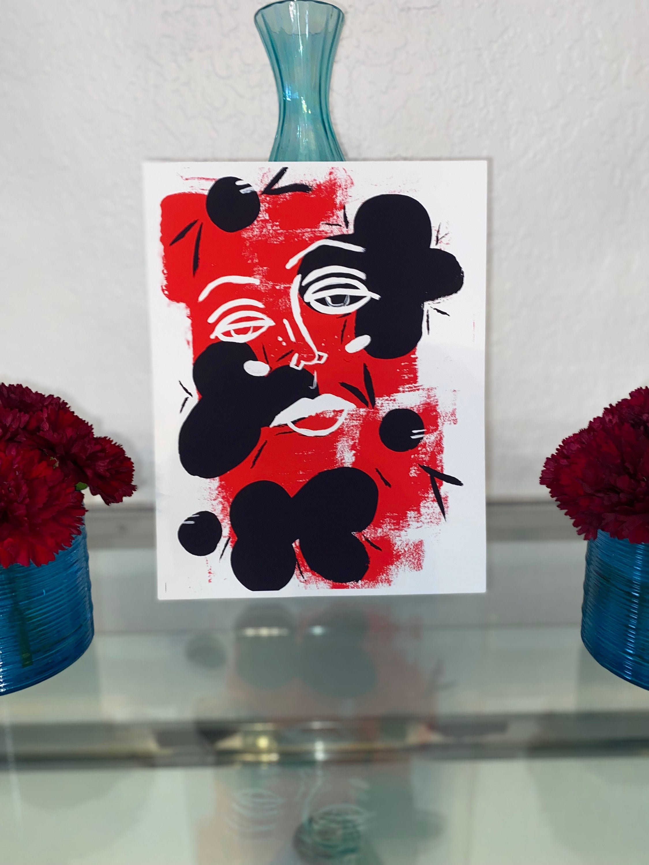 Original Abstract Red Face Art Print 11x8.5, 11x14, 16x20 ...