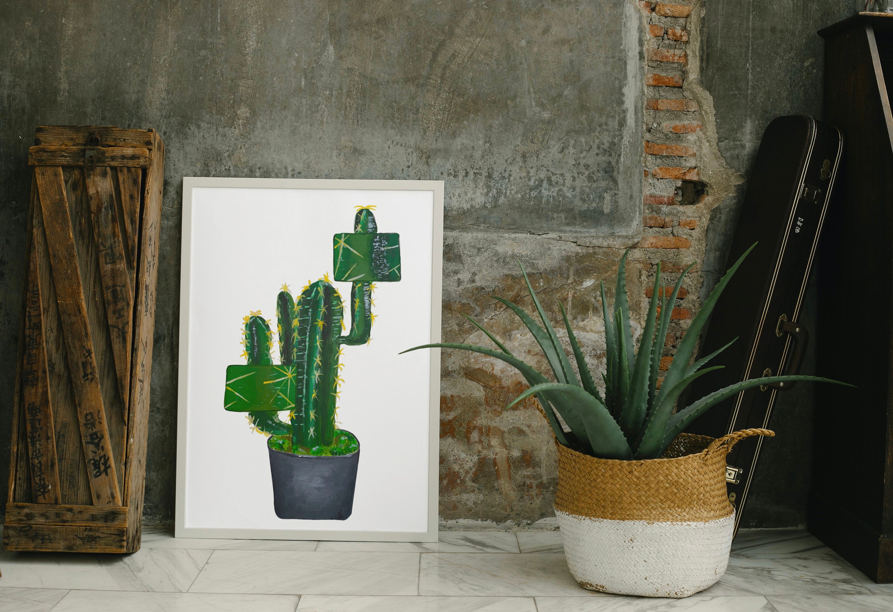 Vibrant Zoomed in Realistic Cactus Wall Art. Acrylic Paint - Etsy
