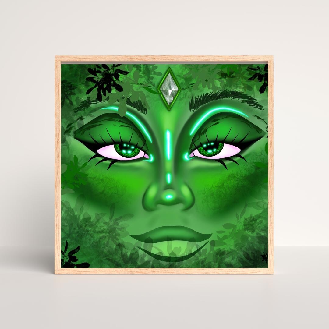 Mystical Green Goddess Art | Fantasy Face Wall Print | Ethereal Nature ...