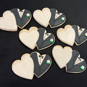 Bride and Groom Cookies – Double Heart Wedding Cookies – Custom Sugar ...