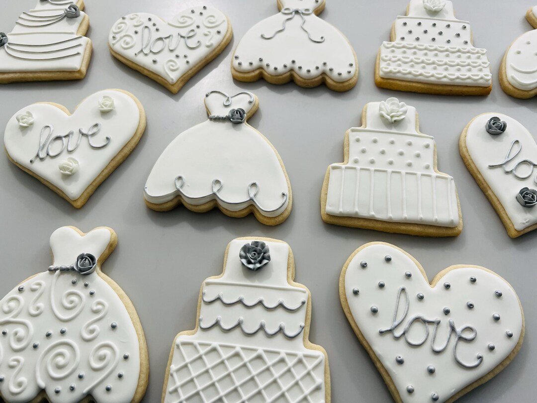 Silver Wedding Cookies – Hand-painted Metallic Sugar Cookies - Etsy