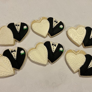 Bride and Groom Cookies – Double Heart Wedding Cookies – Custom Sugar ...