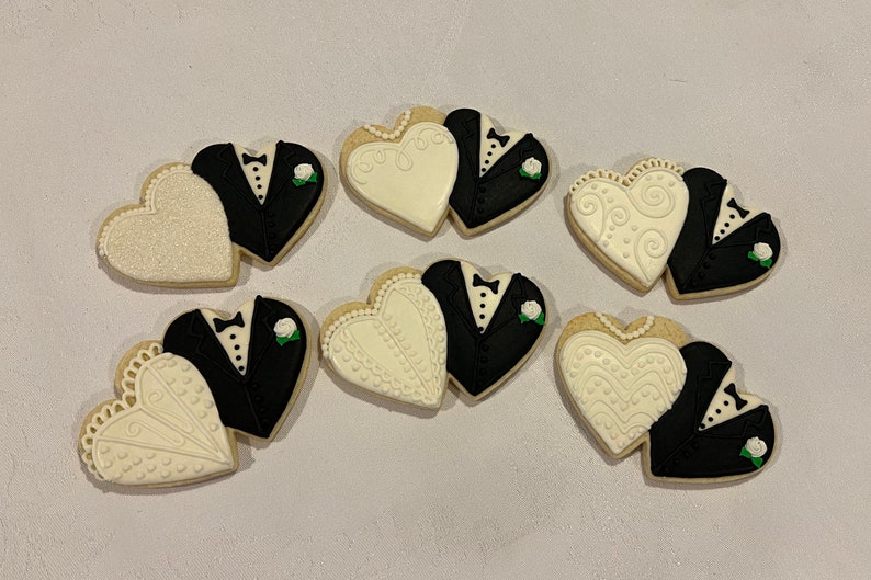 Bride and Groom Cookies – Double Heart Wedding Cookies – Custom Sugar ...