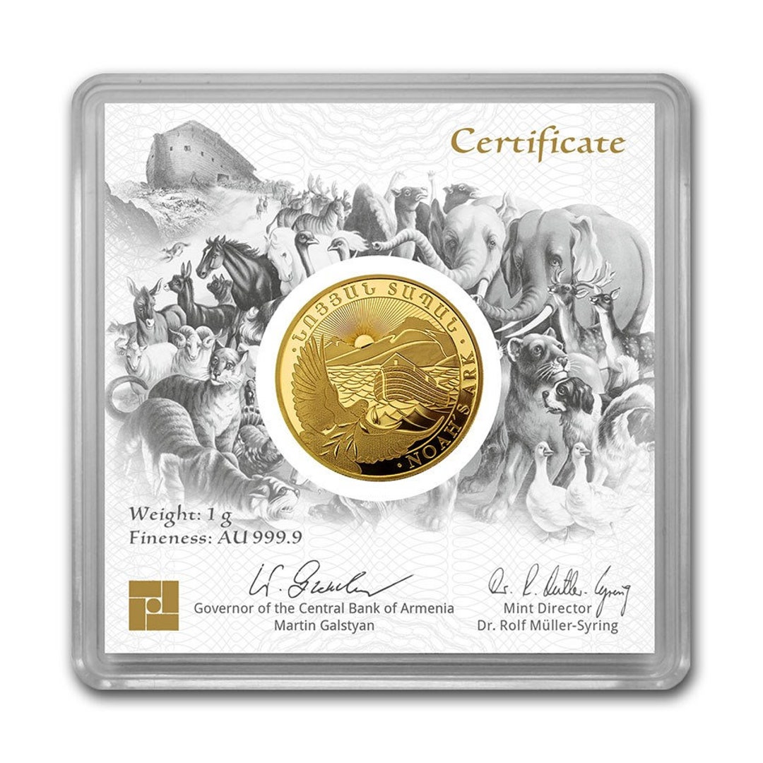 1 Gram 999.9 Fine Gold Bullion 24k Armenia 100 Dram NOAH'S ARK Coin ...
