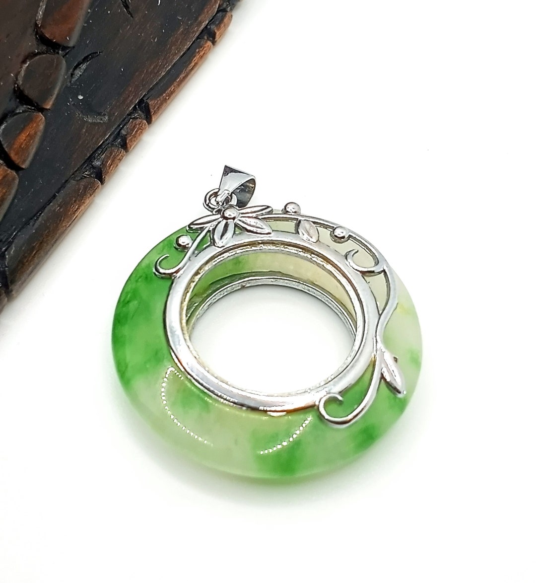 18K White Gold Type A Jadeite Jade Mini Donut Pendant ~ Natural Burmese ...