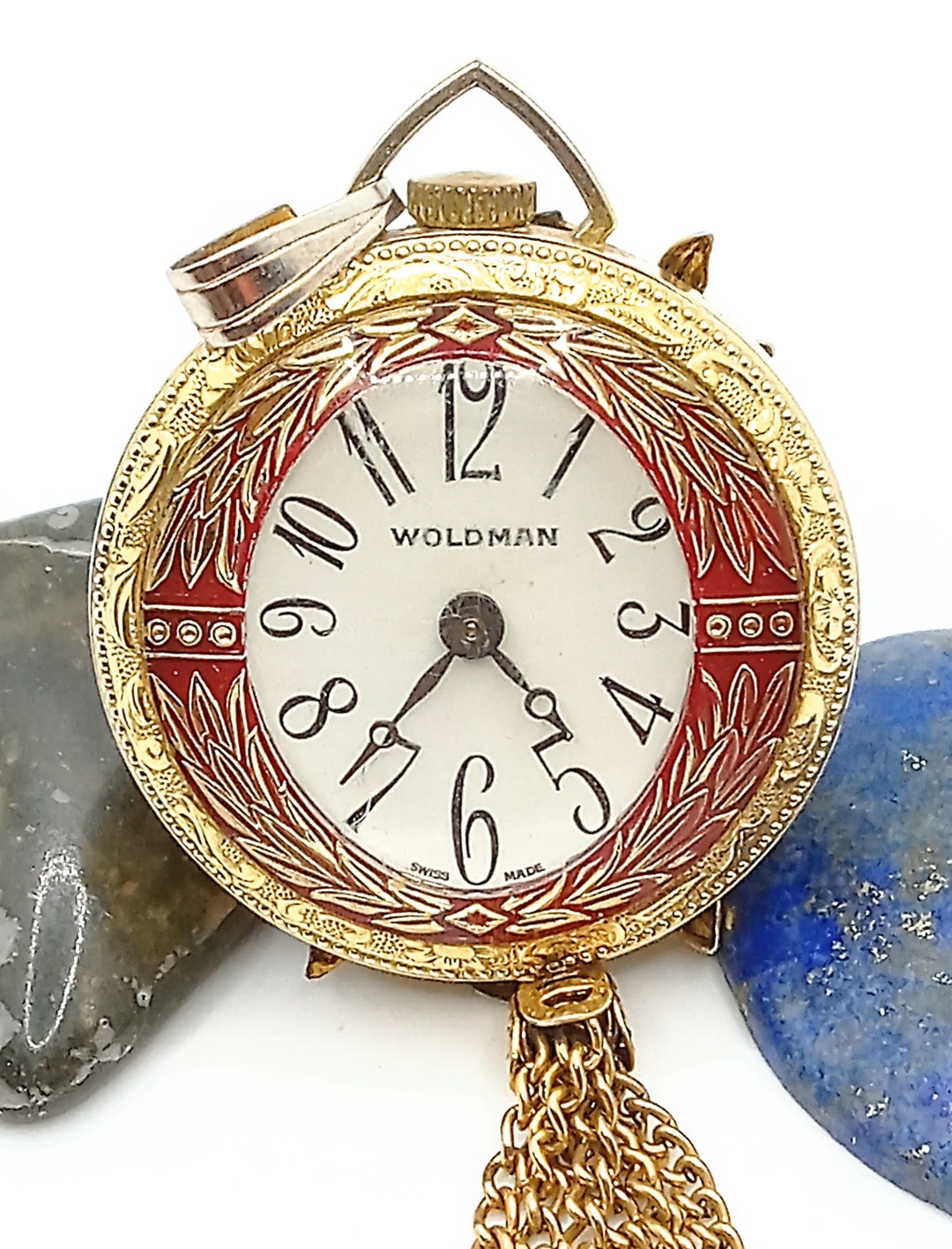 Woldman Rare Vintage Gold Tone Cameo Style Back Mini Pocket Watch ...