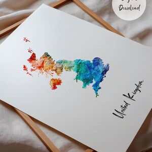 Colourful UK Map Printable Digital Download | Watercolor Britain Wall ...