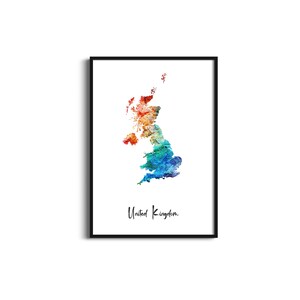 Colourful UK Map Printable Digital Download | Watercolor Britain Wall ...