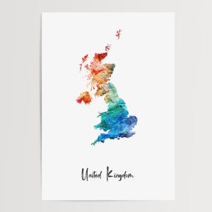 Colourful UK Map Printable Digital Download | Watercolor Britain Wall ...