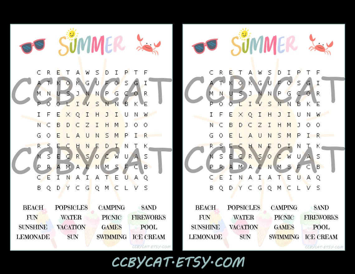 Summer Word Search Puzzle Bundle Includes Answer Sheet, Fun Summer ...