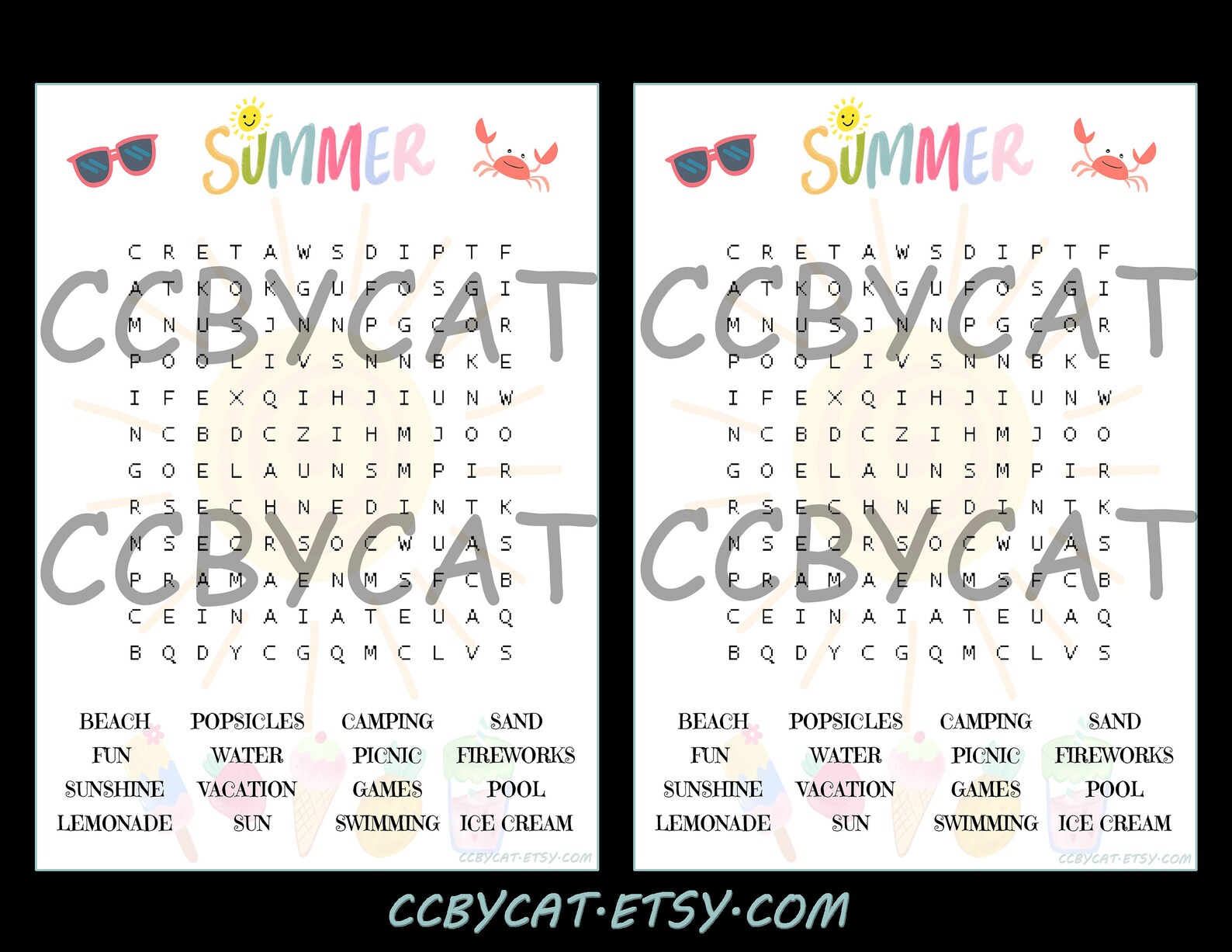 Summer Word Search Puzzle Bundle Includes Answer Sheet, Fun Summer ...