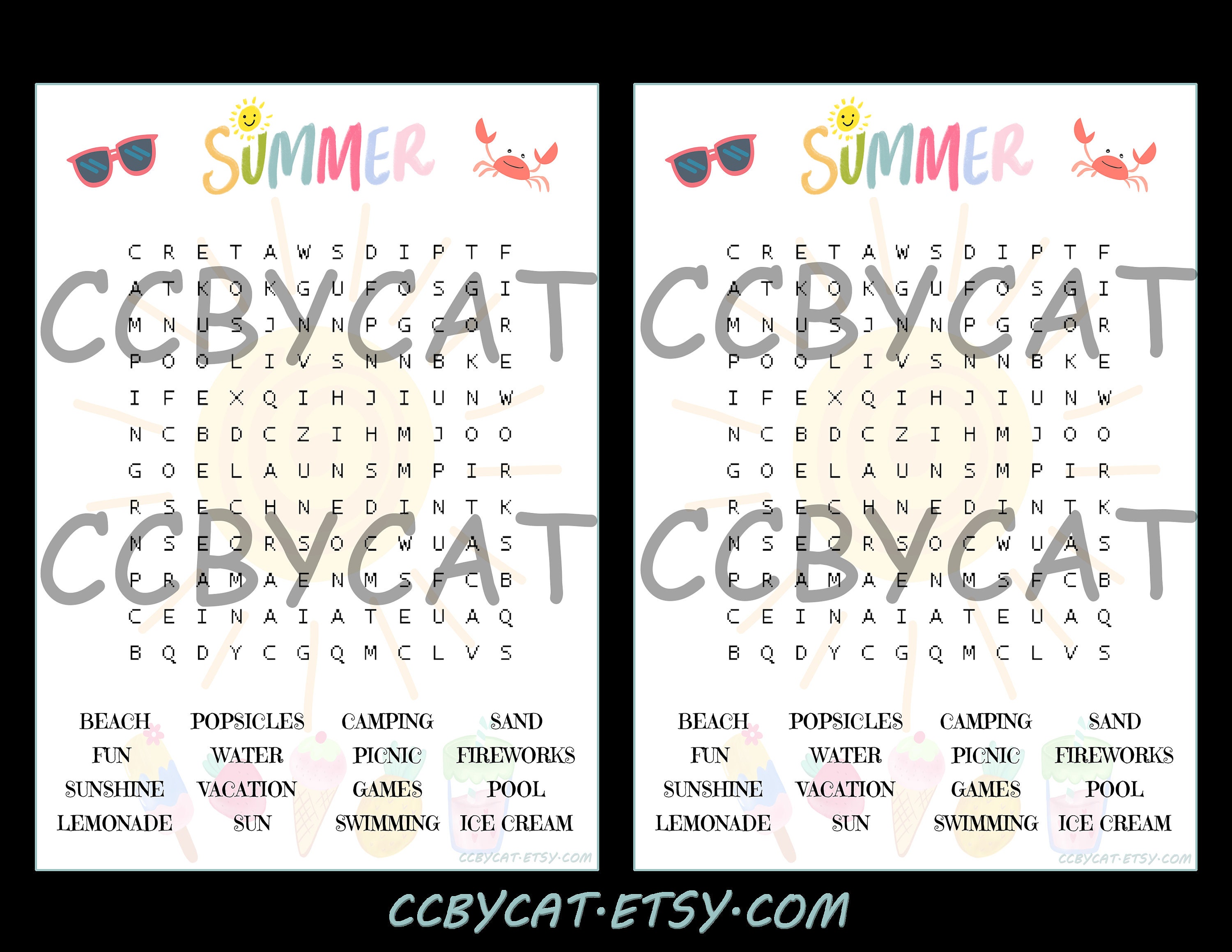 Summer Word Search Puzzle Bundle Includes Answer Sheet, Fun Summer ...