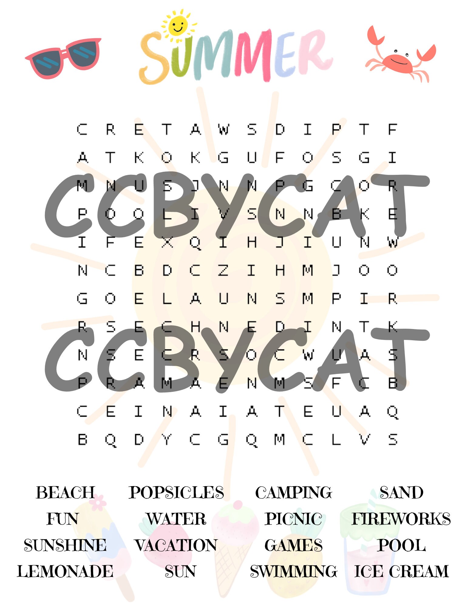 Summer Word Search Puzzle Bundle Includes Answer Sheet, Fun Summer ...