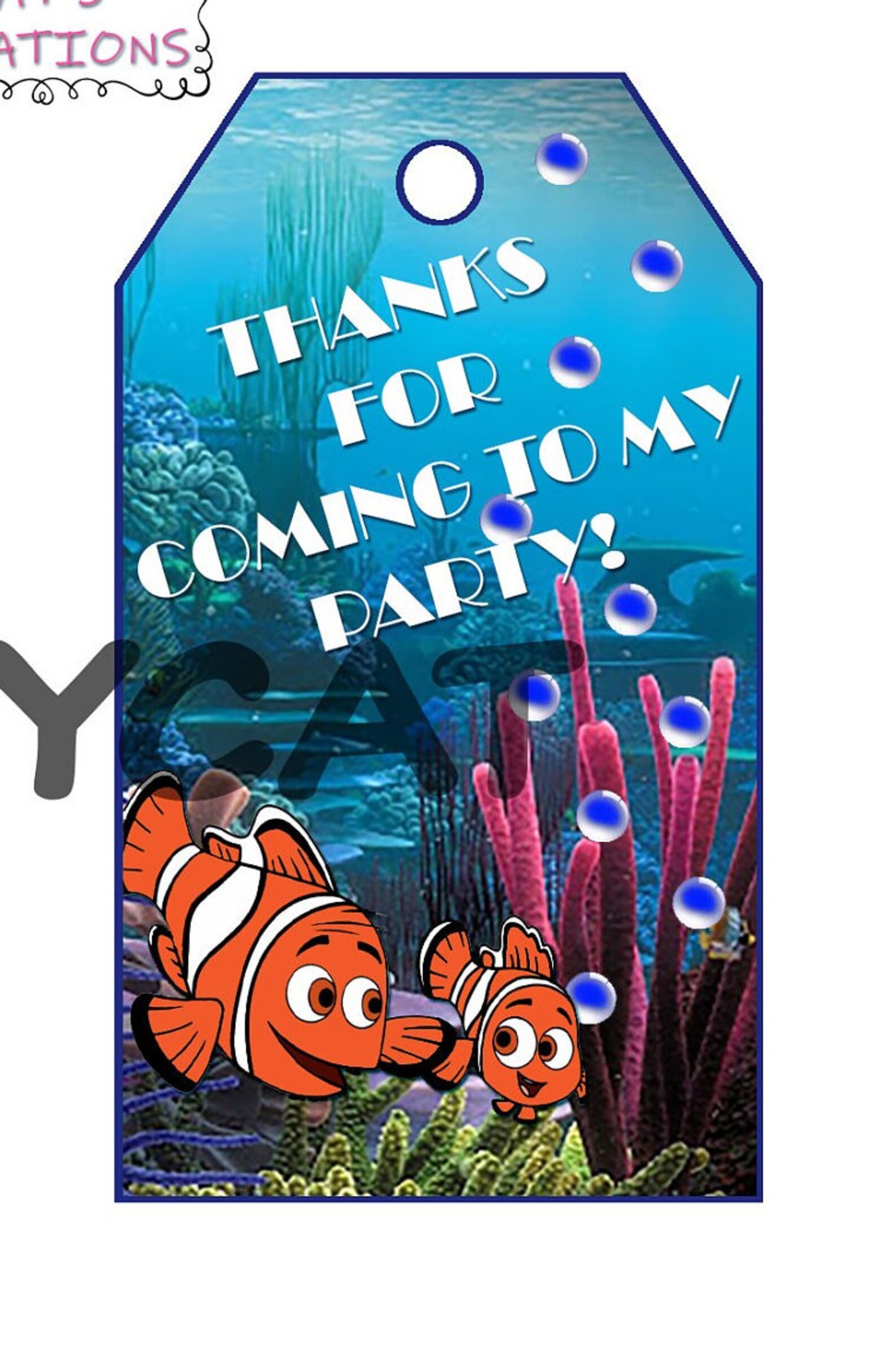 Finding Nemo Thank You Tags - Digital File - Instant Download - Etsy