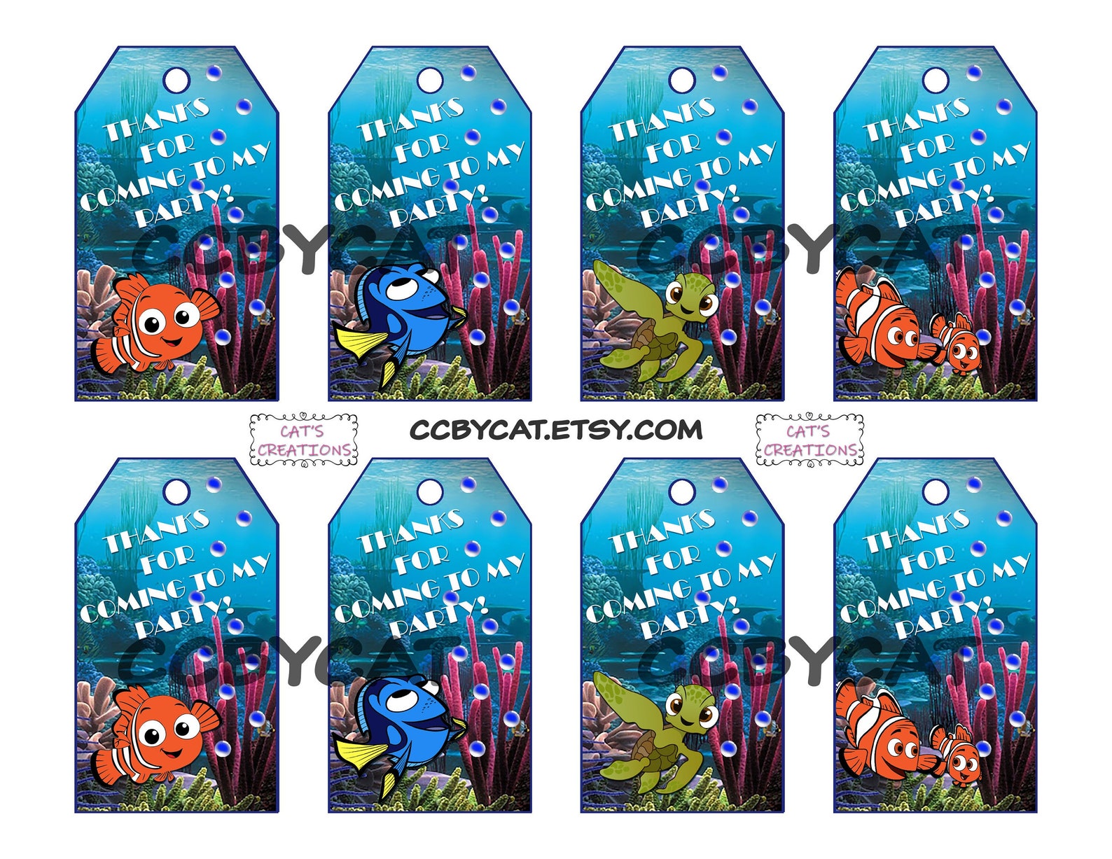 Finding Nemo Thank You Tags - Digital File - Instant Download - Etsy