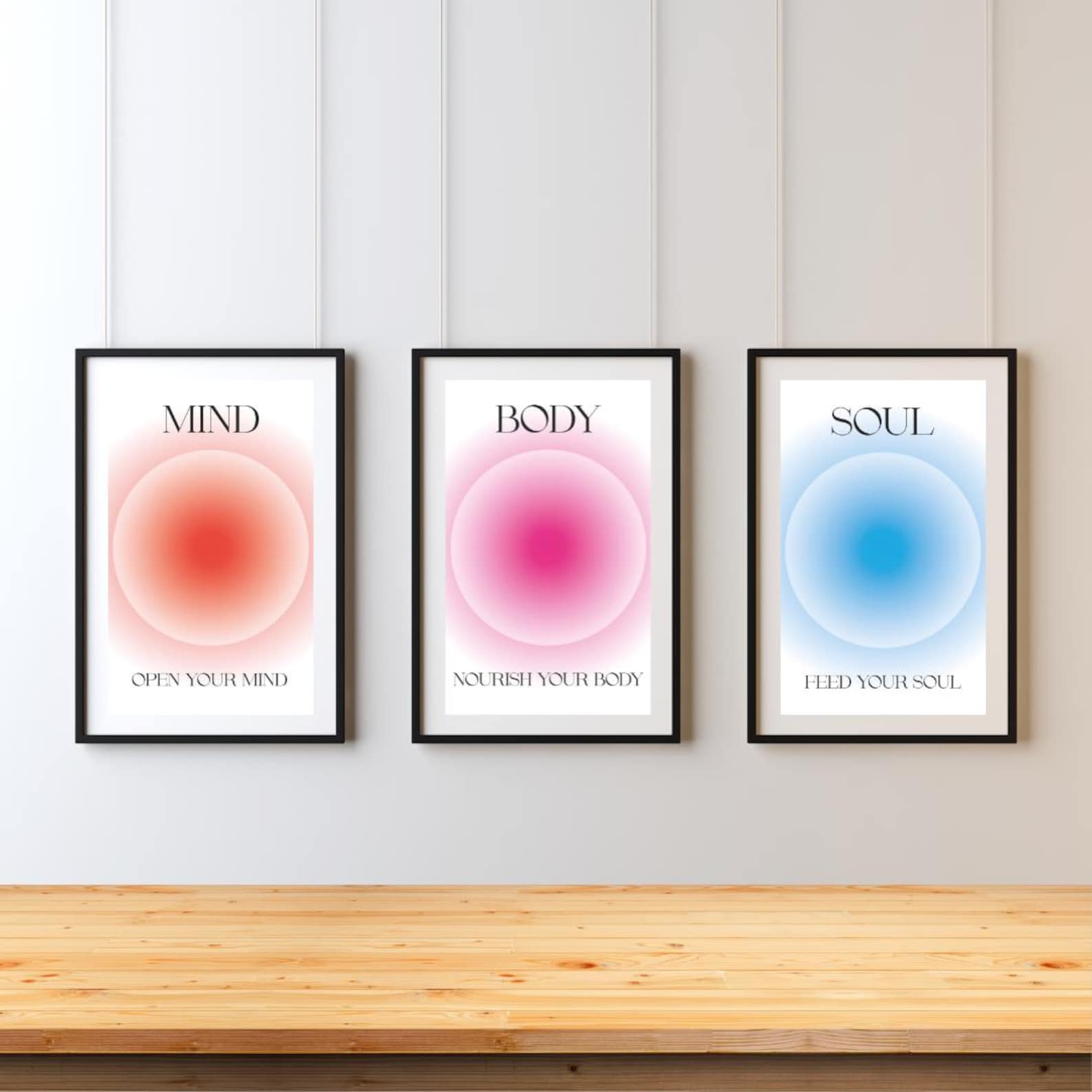 Mind Body Soul Aura Poster Set, 3-piece Wall Art, Spiritual Gradient Aura Energy Prints ...
