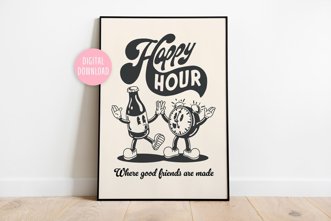 Happy Hour Retro Character Wall Decor, Retro Inspirational Quote Wall ...