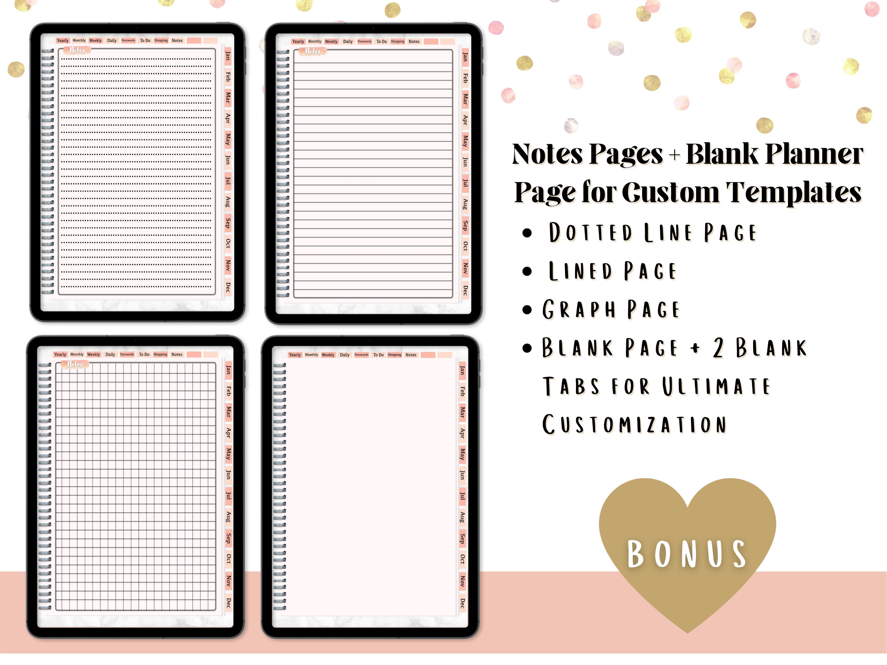 Vertical Undated Pink Digital Planner, Hyperlinked PDF for Goodnotes ...