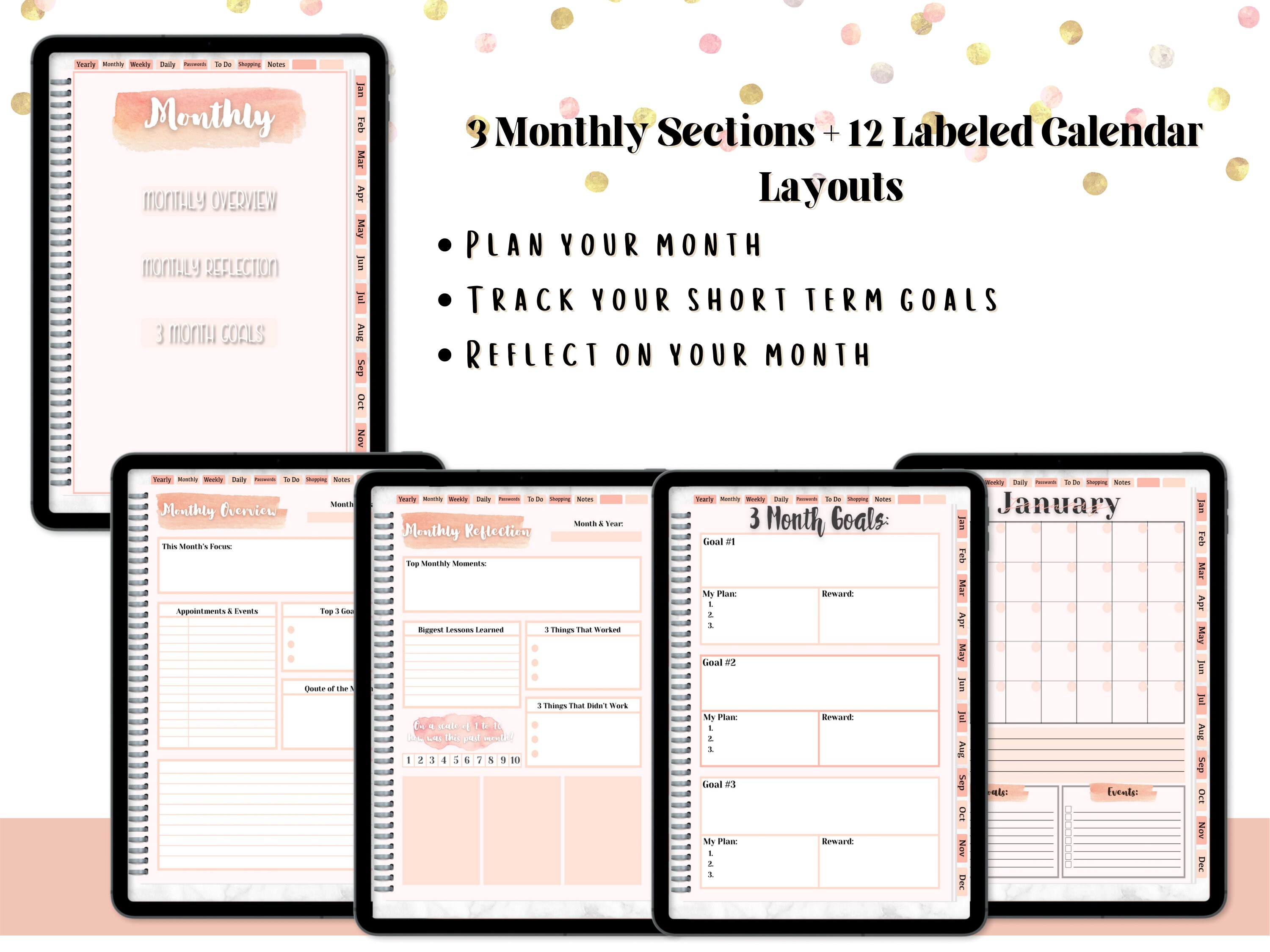Simple Pink Vertical Digital Planner Hyperlinked PDF, Stickers Included ...