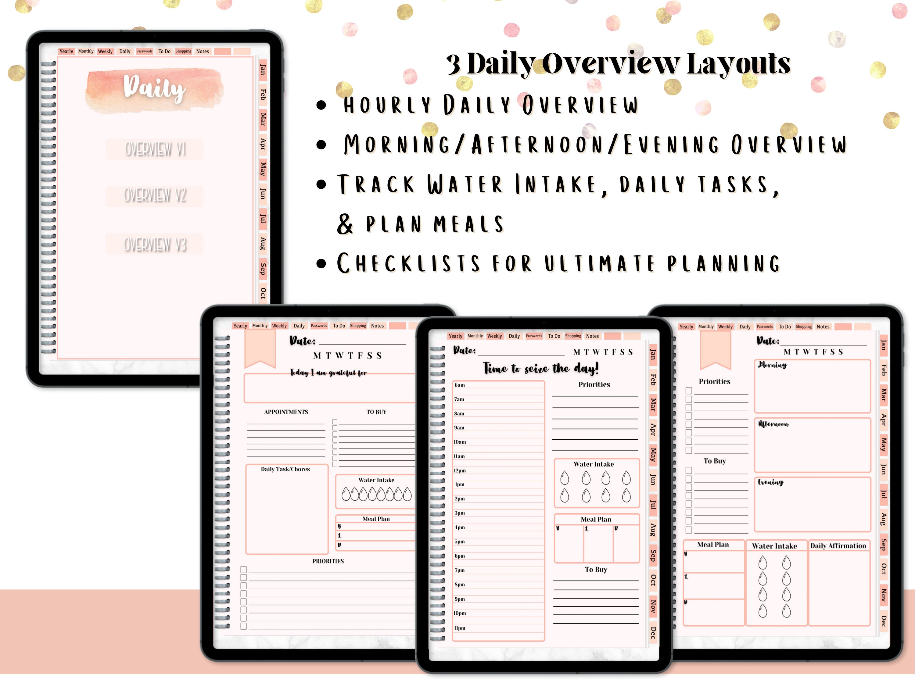 Simple Pink Vertical Digital Planner Hyperlinked PDF, Stickers Included ...