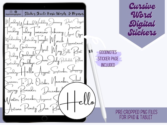 Cursive Word Digital Stickers Pre-cropped for Goodnotes PNG | Etsy