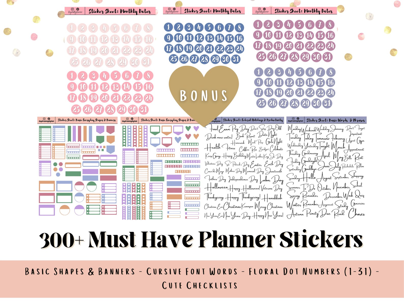 Simple Pink Vertical Digital Planner Hyperlinked PDF, Stickers Included ...