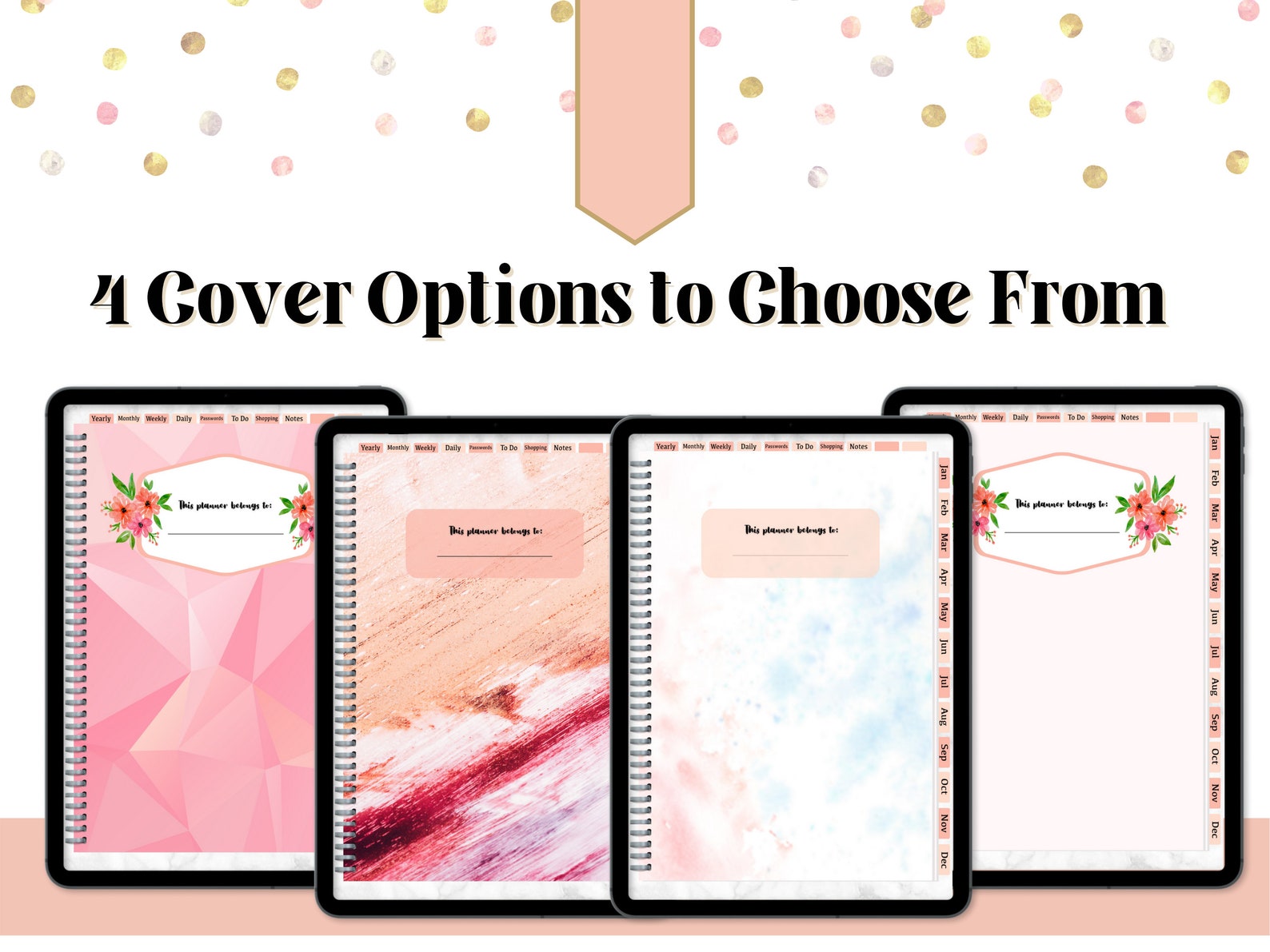 Simple Pink Vertical Digital Planner Hyperlinked PDF, Stickers Included ...