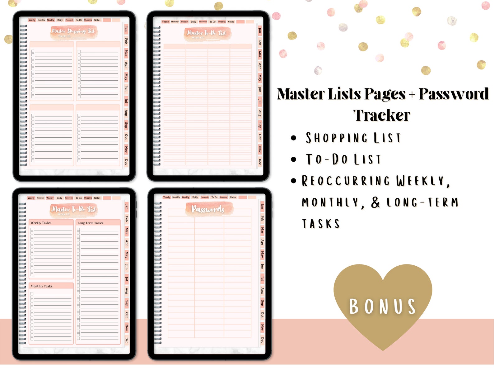 Simple Pink Vertical Digital Planner Hyperlinked PDF, Stickers Included ...