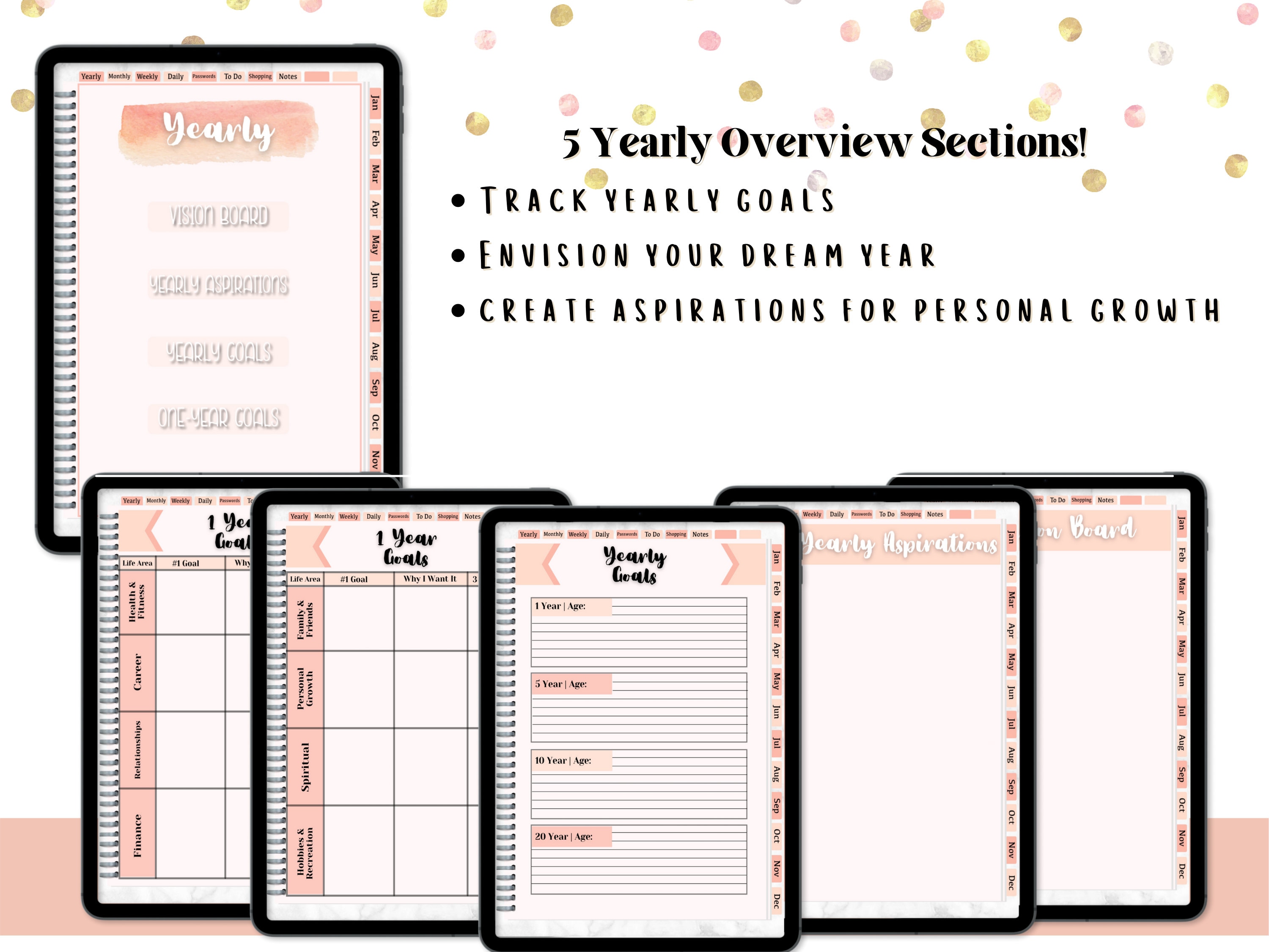 Simple Pink Vertical Digital Planner Hyperlinked PDF, Stickers Included ...