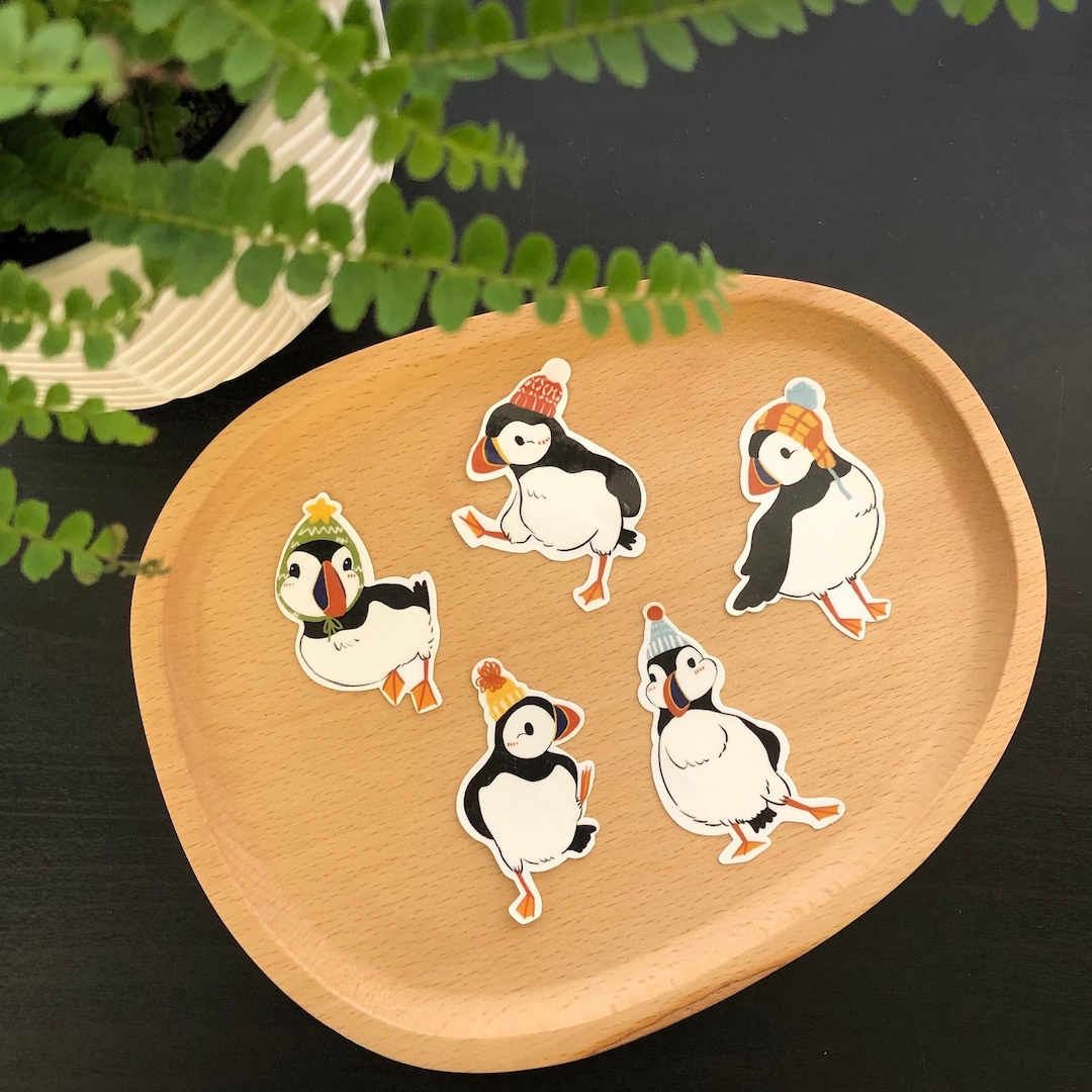 5 Holiday Puffin Stickers/ Christmas Puffin/ Vinyl Waterproof Stickers ...