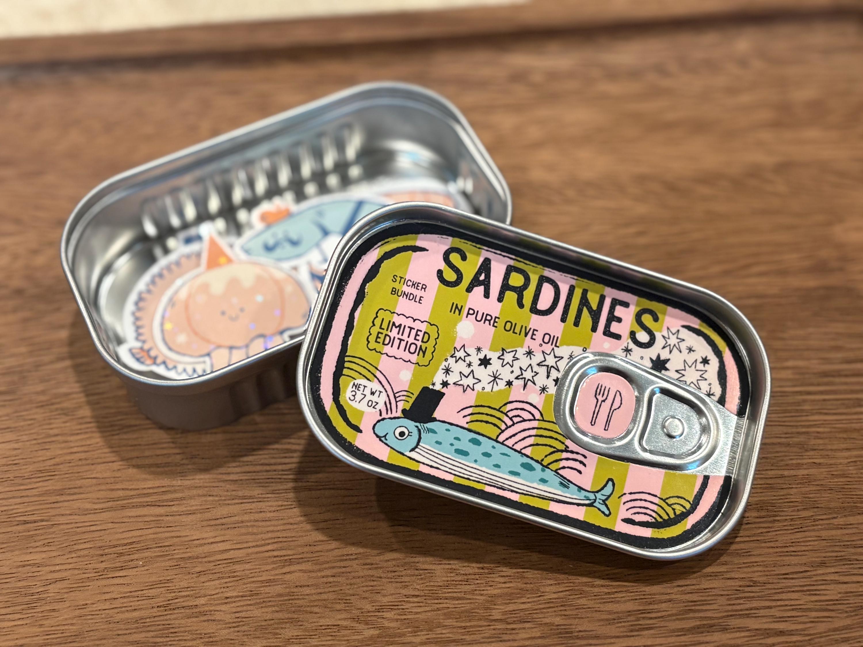 Sardine Tin Sticker Bundle: 5 Vinyl Fish Stickers+1 Reusable Tin - Etsy