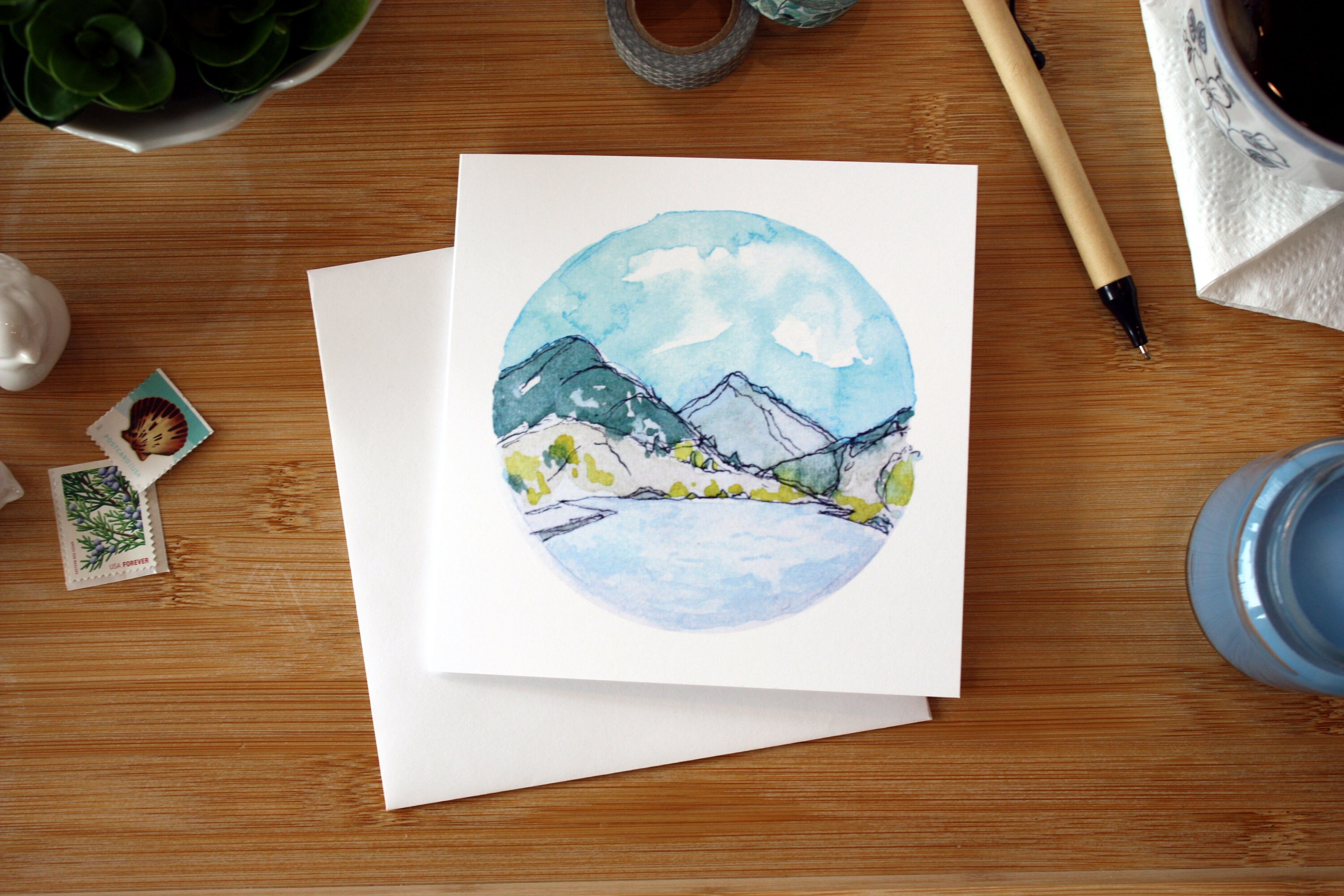 Watercolor Mountains and River Greeting Card - Etsy UK