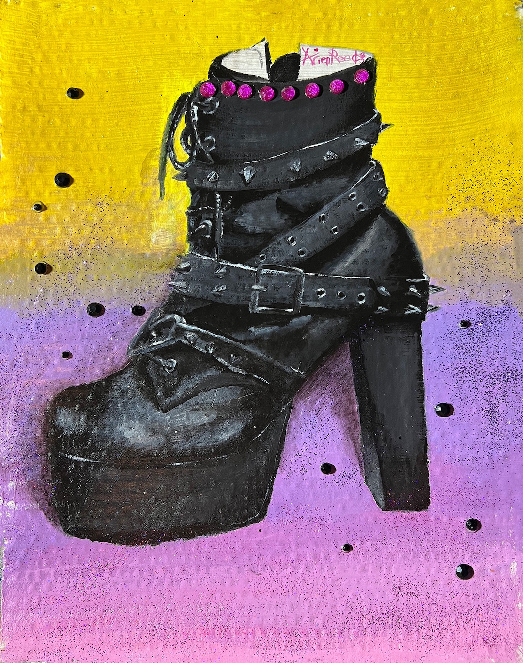 Still Death Painting of Goth Boot With Rhinestones and Glitter ...