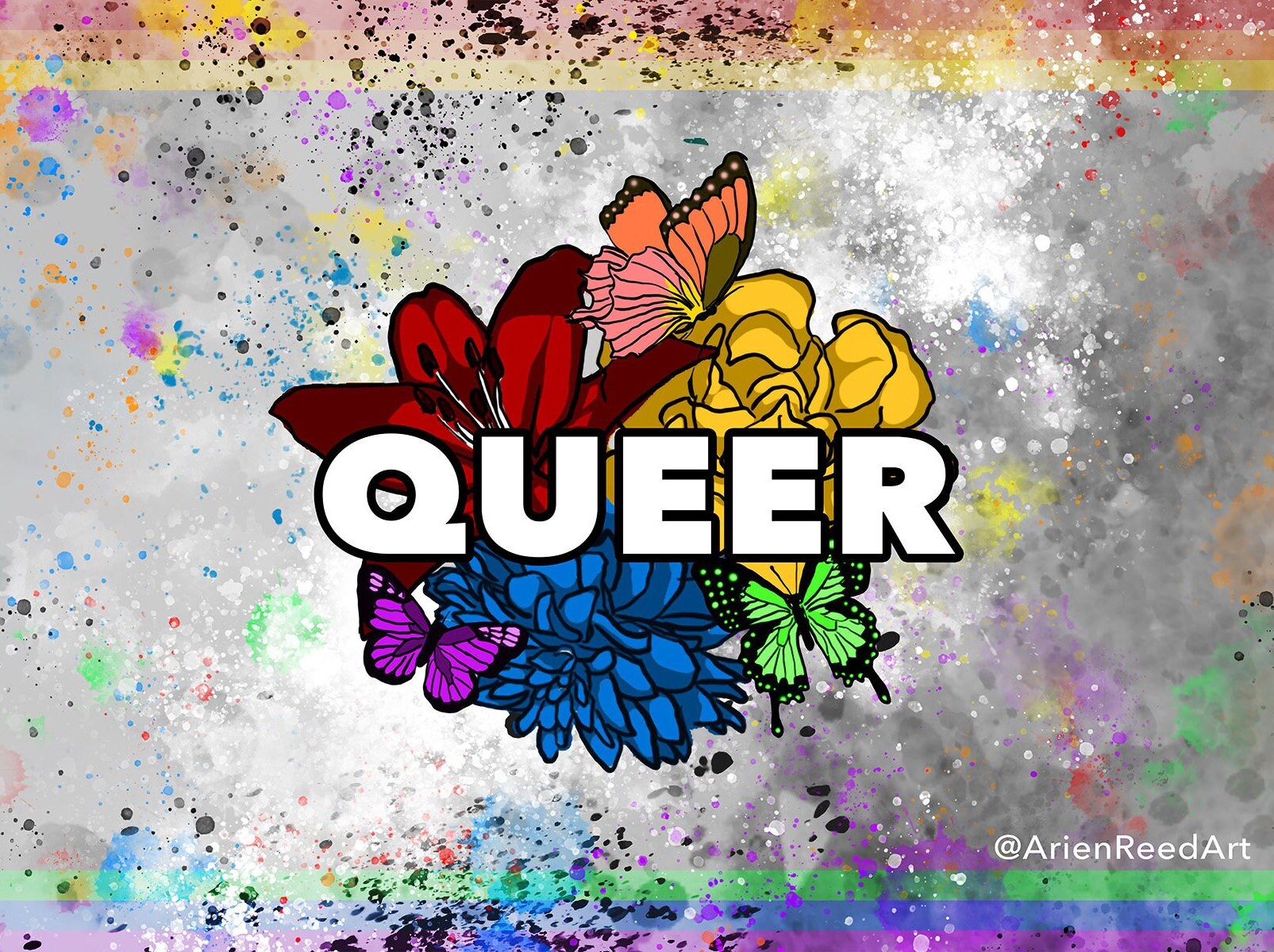 Queer Pride Flag 3x5 Feet With 2 Hanging Grommets Featuring Drawing of ...